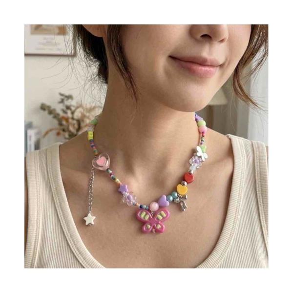 ZOZO問い合わせ番号:106644022ショップ:TONE，トーンブランド:tone，トーン商品名:【88eighty-eight】ビビットカラーカラフルビーズバタフライネックレス【import】(MA)カテゴリ:アクセサリー>ネッ...