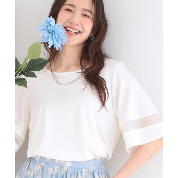 ZOZO問い合わせ番号:106682389ショップ:SHOO・LA・RUE，シューラルーブランド:SHOO・LA・RUE，シューラルー商品名:【洗濯機後しわになりにくい/ひんやり/S-LL】お袖のシアーで抜け感プラス 二の腕隠せるフレアスリ...