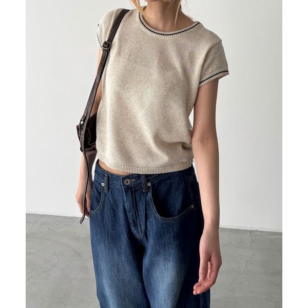 ZOZO問い合わせ番号:106683262ショップ:CANAL JEAN，キャナルジーンブランド:CANAL JEAN，キャナルジーン，El mar，エルマール商品名:El mar　リネン混ラインクルー半袖ニットカテゴリ:トップス>ニ...