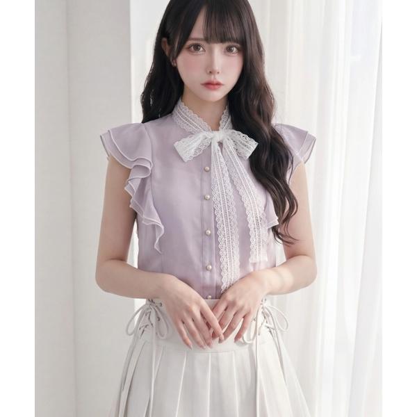 ZOZO問い合わせ番号:106685830ショップ:tocco closet／&amp;. NOSTALGIA，トッコ　クローゼット　／　アンドドットノスタルジアブランド:Suyunn，スユン商品名:レースボウタイリボン付きラッフルフリルブ...