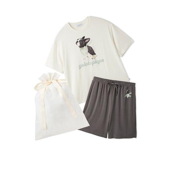 ZOZO問い合わせ番号:106834524ショップ:gelato pique，ジェラート　ピケブランド:gelato pique，ジェラートピケ商品名:【ラッピング済み】【HOMME】【接触冷感】レーヨンドッグワンポイントTシャツ＆ハーフパ...