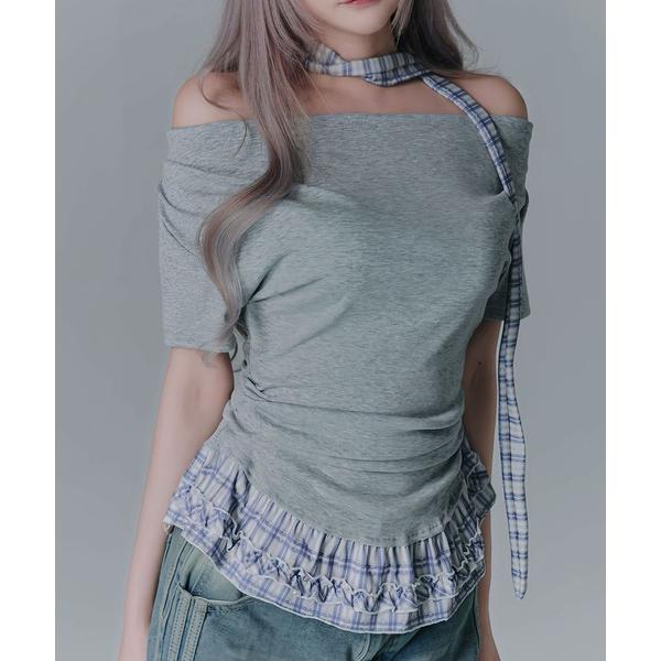 ZOZO問い合わせ番号:106837160ショップ:夢展望（YUMETENBO），ユメテンボウブランド:Diable baiser，ディアブルベーゼ，夢展望，ユメテンボウ商品名:ドレープ裾チェックフリルカットソートップスカテゴリ:トップス&...