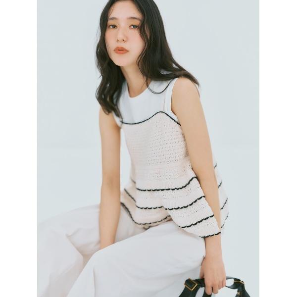 ZOZO問い合わせ番号:106837945ショップ:Mila Owen，ミラ オーウェンブランド:Mila Owen，ミラオーウェン商品名:【ウォッシャブル】クロシェニットキャミ×ノースリワンピースカテゴリ:トップス>キャミソールブラ...