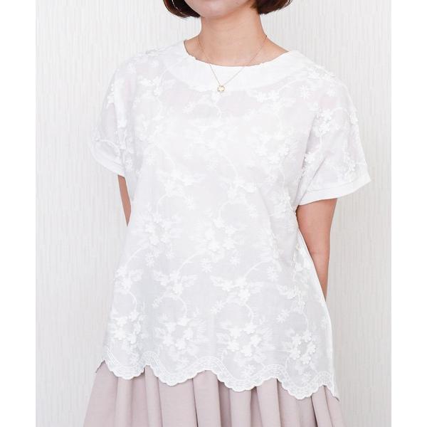 『タイムセール実施中』ZOZO問い合わせ番号:106838575ショップ:libelle more，リベル モアブランド:libelle more，リベル モア商品名:刺繍レース切替プルオーバー 半袖 スカラップ裾カテゴリ:トップス>...