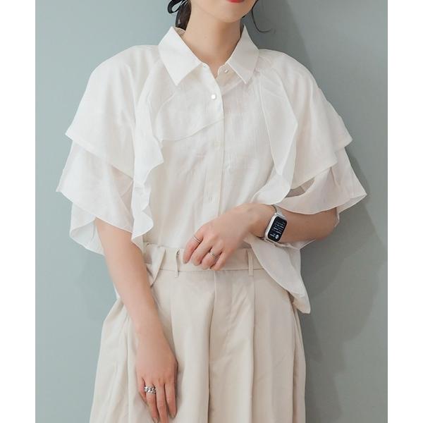 『タイムセール実施中』ZOZO問い合わせ番号:106838579ショップ:libelle more，リベル モアブランド:libelle more，リベル モア商品名:アシンメトリーフリル楊柳ブラウス クロップド丈カテゴリ:トップス>...