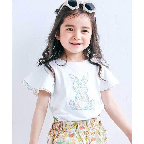 ZOZO問い合わせ番号:106875946ショップ:BEBE ONLINE STORE，ベベ オンラインストアブランド:SLAP SLIP，スラップスリップ商品名:ウサギパッチ袖ハナガラ半袖Tシャツ(80~130cm)カテゴリ:トップス&g...
