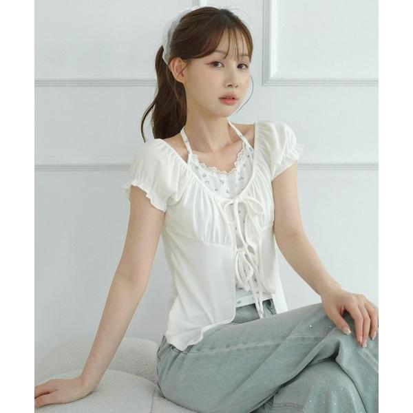 ZOZO問い合わせ番号:106877166ショップ:by muni:r，バイ ムニールブランド:by muni:r，バイ ムニール商品名:【選べる4色・着用動画あり】フラワーレースホルターレイヤードTシャツ/2026 SS COLLECTI...