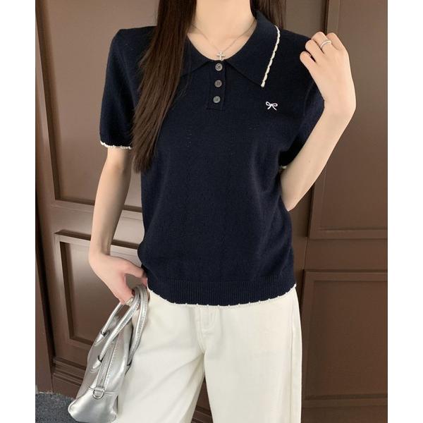 『タイムセール実施中』ZOZO問い合わせ番号:106878432ショップ:Doula Doula，ドゥーラドゥーラブランド:Girly Doll，ガーリードール商品名:リボン刺繍半袖ポロニットカテゴリ:トップス>ポロシャツブランド品番...