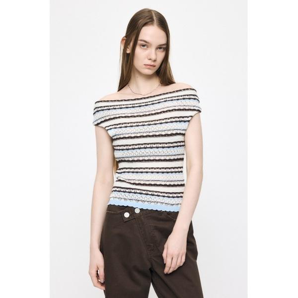 ZOZO問い合わせ番号:106879353ショップ:MOUSSY，マウジーブランド:MOUSSY，マウジー商品名:STRIPED OFF SHOULDER トップスカテゴリ:トップス>ニット/セーターブランド品番:010JS370-6...