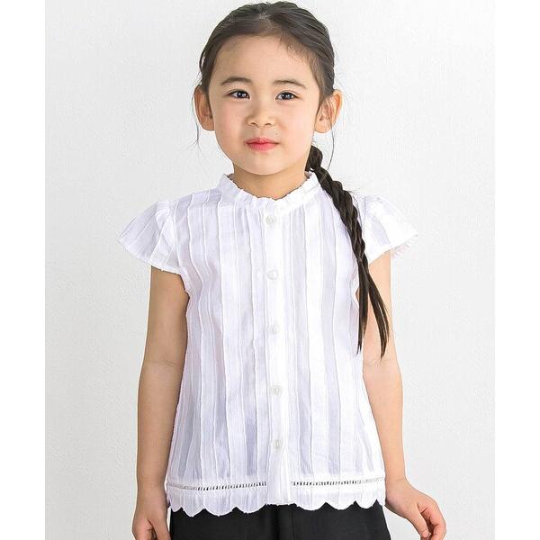 ZOZO問い合わせ番号:106916586ショップ:BEBE ONLINE STORE，ベベ オンラインストアブランド:BeBe Petits Pois Vert，ベベプチポワヴェール商品名:【店舗限定】立体ストライプ裾スカラップブラウスカ...