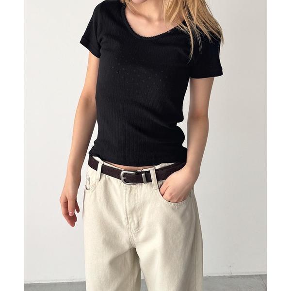ZOZO問い合わせ番号:106917465ショップ:CANAL JEAN，キャナルジーンブランド:CANAL JEAN，キャナルジーン商品名:HARING　ピコレースアイレットラウンドTシャツカテゴリ:トップス>Tシャツ/カットソーブ...