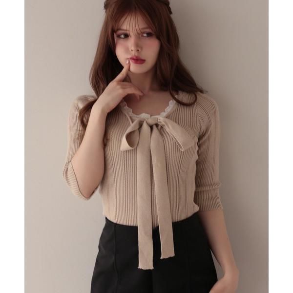 ZOZO問い合わせ番号:106917505ショップ:Lace Ladies，レースレディースブランド:M DOLLY，エムドリー，Lace Ladies，レースレディース商品名:Ribbon lace flora layered knit ...