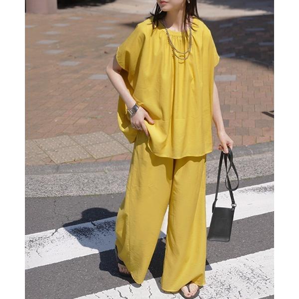 ZOZO問い合わせ番号:106918345ショップ:HUG.U，ハグユーブランド:HUG.U，ハグユー商品名:楊柳 ギャザーブラウス × ワイドパンツ セットアップカテゴリ:ジャケット/アウター>セットアップブランド品番:g037素材...