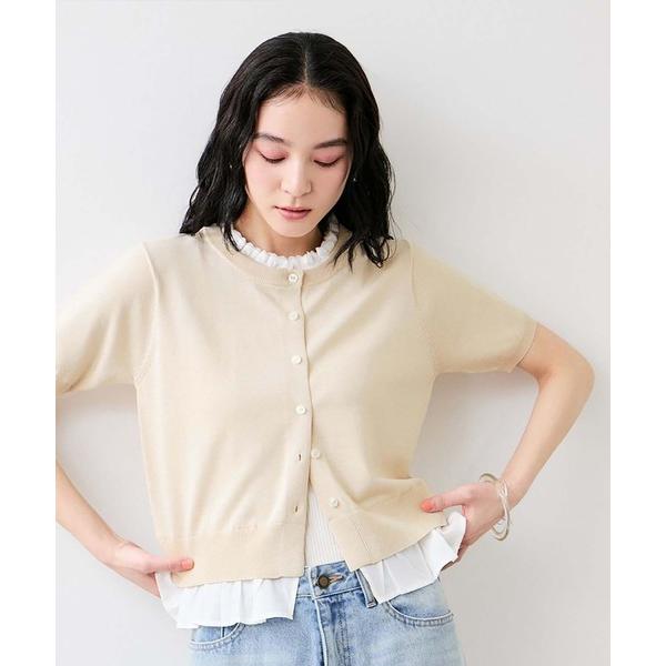 ZOZO問い合わせ番号:106919362ショップ:VIS，ビスブランド:VIS，ビス商品名:フリルネックハーフスリーブニットカーディガンカテゴリ:トップス>カーディガン/ボレロブランド品番:2026-A-BVK16110素材:（本体...
