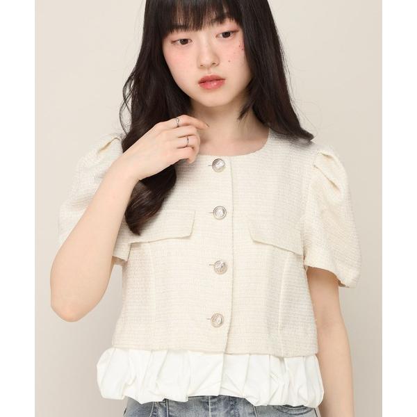 ZOZO問い合わせ番号:106959001ショップ:Heather，ヘザーブランド:Heather，ヘザー商品名:フリルヘムショートジャケット（半袖）　680021カテゴリ:ジャケット/アウター>ノーカラージャケットブランド品番:68...