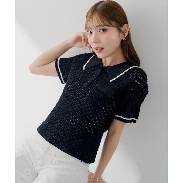 ZOZO問い合わせ番号:106959642ショップ:Chico，チコブランド:Chico，チコ商品名:【SALON by Chico】クロシェポロ袖ラインサマーニットカテゴリ:トップス>ニット/セーターブランド品番:CHS106150...