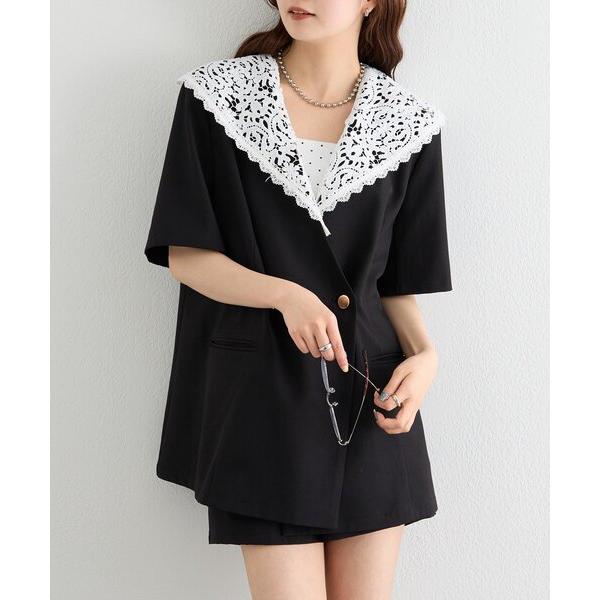 ZOZO問い合わせ番号:106961088ショップ:mystic，ミスティックブランド:mystic，ミスティック商品名:レース付け襟半袖ジャケットカテゴリ:ジャケット/アウター>テーラードジャケットブランド品番:MYZ1061407...