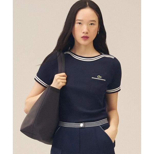 ZOZO問い合わせ番号:106998153ショップ:LACOSTE，ラコステブランド:LACOSTE，ラコステ商品名:フランスメイド レース調リブニットボーダー ボートネックTシャツカテゴリ:トップス>Tシャツ/カットソーブランド品番...