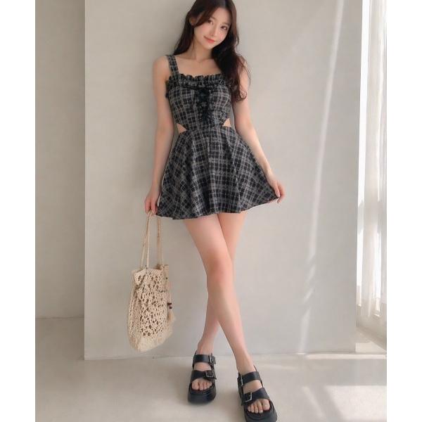 『タイムセール実施中』※このアイテムは返品・交換対象外商品です。ZOZO問い合わせ番号:107070240ショップ:Dolce Fiora，ドルチェフィオラブランド:Dolce Fiora，ドルチェフィオラ商品名:韓国風チェック編み上げフレ...