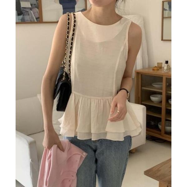ZOZO問い合わせ番号:107073854ショップ:AMAJI，アマジブランド:AMAJI，アマジ商品名:ラウンドネックノースリーブブラウス　フリル切替　バックボタンカテゴリ:トップス>シャツ/ブラウスブランド品番:BIL26SS72...