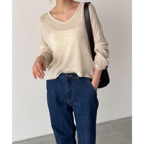 ZOZO問い合わせ番号:107110382ショップ:CANAL JEAN，キャナルジーンブランド:CANAL JEAN，キャナルジーン，El mar，エルマール商品名:El mar　リヨセルリネンVネックニットカテゴリ:トップス>ニッ...