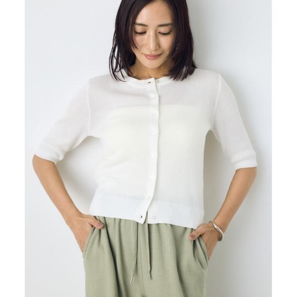 ZOZO問い合わせ番号:107191248ショップ:AZUL BY MOUSSY，アズールバイマウジーブランド:AZUL BY MOUSSY，アズールバイマウジー商品名:シアーリブ5分袖カーディガンカテゴリ:トップス>カーディガン/ボ...