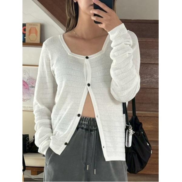 ZOZO問い合わせ番号:107231472ショップ:RIM.ARK，リムアークブランド:RIM.ARK，リムアーク商品名:Tuck rib knit CD タック リブ ニット カーディガンカテゴリ:トップス>カーディガン/ボレロブラ...
