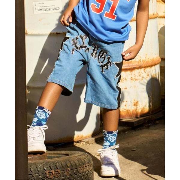 『セール実施中』ZOZO問い合わせ番号:107308569ショップ:X-girl Stages，エックスガール ステージスブランド:XLARGE KIDS，エクストララージキッズ商品名:スターモチーフ デニムハーフパンツカテゴリ:パンツ&g...