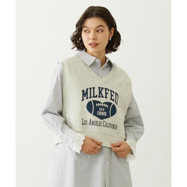ZOZO問い合わせ番号:107345386ショップ:MILKFED.，ミルクフェドブランド:MILKFED.，ミルクフェド商品名:COLLEGE LOGO V-NECK SWEAT VESTカテゴリ:トップス>ベストブランド品番:10...