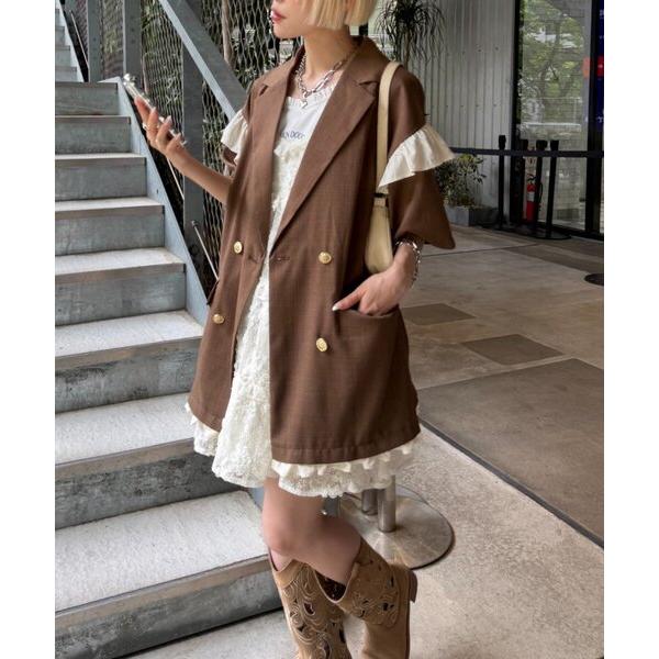 ZOZO問い合わせ番号:107346767ショップ:w closet，ダブルクローゼットブランド:w closet，ダブルクローゼット商品名:【2サイズ展開】フリルテーラードジャケットカテゴリ:ジャケット/アウター>テーラードジャケッ...