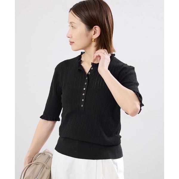 ZOZO問い合わせ番号:107386158ショップ:IENA，イエナブランド:IENA，イエナ商品名:アイレットフリルハーフスリーブニットカテゴリ:トップス>ニット/セーターブランド品番:26080900358020素材:本体:綿10...