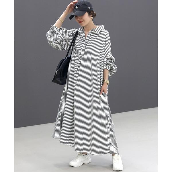 ZOZO問い合わせ番号:107386793ショップ:FUNNY COMPANY+，ファニーカンパニープラスブランド:Aletta vita，アレッタビータ商品名:T/Cストライプスタンダードカラー長袖シャツワンピースカテゴリ:ワンピース/ド...