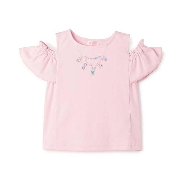 ZOZO問い合わせ番号:107424322ショップ:NARUMIYA ONLINE，ナルミヤ オンラインブランド:mezzo piano，メゾピアノ商品名:ネックレス刺しゅう　肩開き2way　半袖Tシャツカテゴリ:トップス>Tシャツ/...
