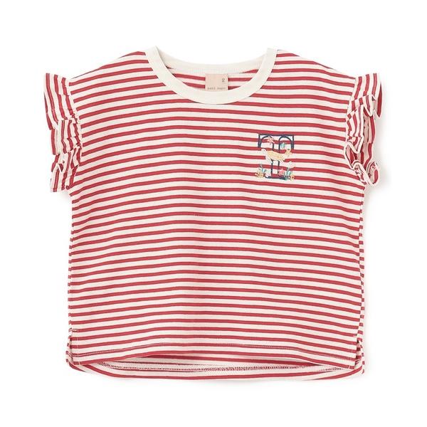 ZOZO問い合わせ番号:107461708ショップ:petit main，プティマインブランド:petit main，プティマイン商品名:【プティプラ】アルファベット袖フリルTシャツカテゴリ:トップス>Tシャツ/カットソーブランド品番...