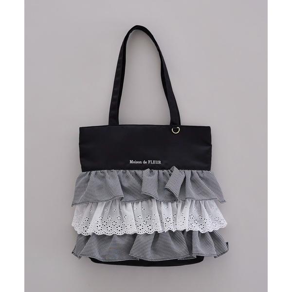 ZOZO問い合わせ番号:107463448ショップ:Maison de FLEUR，メゾン ド フルールブランド:Maison de FLEUR，メゾンドフルール商品名:サテンフロントフリルスクエアトートバッグカテゴリ:バッグ>トート...