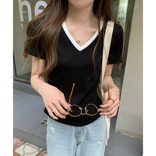『タイムセール実施中』ZOZO問い合わせ番号:107465680ショップ:Doula Doula，ドゥーラドゥーラブランド:Girly Doll，ガーリードール商品名:配色VネックTシャツカテゴリ:トップス>Tシャツ/カットソーブラン...