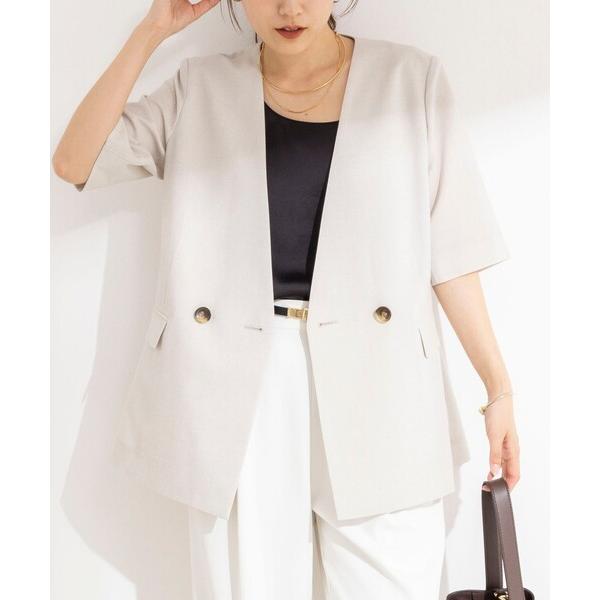 ZOZO問い合わせ番号:107465710ショップ:NOLLEY'S，ノーリーズブランド:NOLLEY'S，ノーリーズ商品名:ウォッシャブルトリアセ混ノーカラー半袖ジャケットカテゴリ:ジャケット/アウター>ノーカラージャケットブランド...