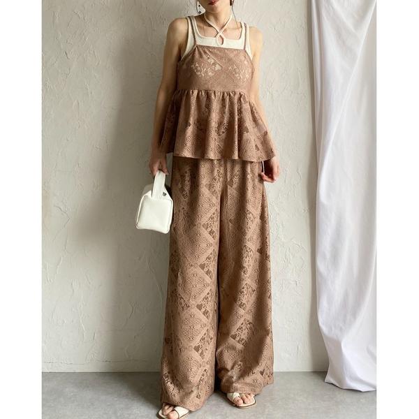 『タイムセール実施中』ZOZO問い合わせ番号:107503514ショップ:wears，ウェアーズブランド:She's Closet，シーズクローゼット商品名:花柄 ブロックレース キャミソール ビスチェ ワイドパンツ セットアップカテゴリ:...
