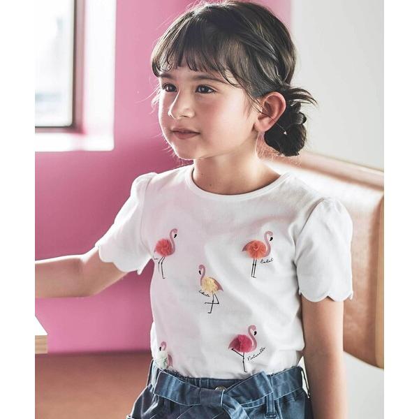 『タイムセール実施中』ZOZO問い合わせ番号:107543439ショップ:BEBE ONLINE STORE，ベベ オンラインストアブランド:BeBe，ベベ商品名:フラミンゴモチーフスカラップ袖Tシャツカテゴリ:トップス>Tシャツ/カ...