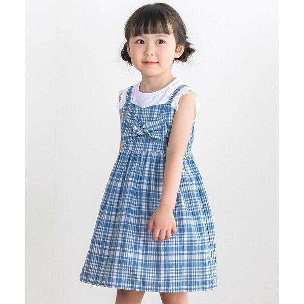 『セール実施中』ZOZO問い合わせ番号:107543468ショップ:BEBE ONLINE STORE，ベベ オンラインストアブランド:BeBe Petits Pois Vert，ベベプチポワヴェール商品名:【店舗限定】チェックリボンワンピ...