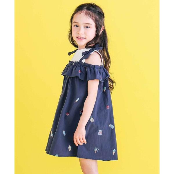 ZOZO問い合わせ番号:107543481ショップ:BEBE ONLINE STORE，ベベ オンラインストアブランド:SLAP SLIP，スラップスリップ商品名:【お揃い】アイス貝殻刺しゅう肩あきフリルワンピース(80~130cm)カテゴ...