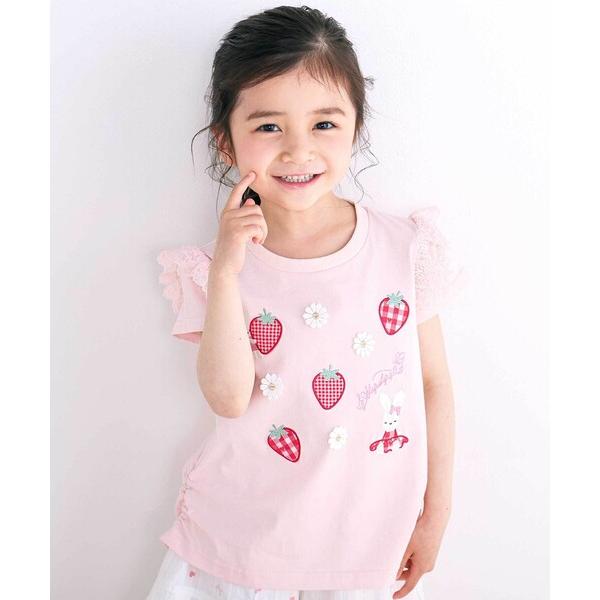 ZOZO問い合わせ番号:107543482ショップ:BEBE ONLINE STORE，ベベ オンラインストアブランド:SLAP SLIP，スラップスリップ商品名:肩フリルイチゴウサギパッチ半袖Tシャツ(80~130cm)カテゴリ:トップス...