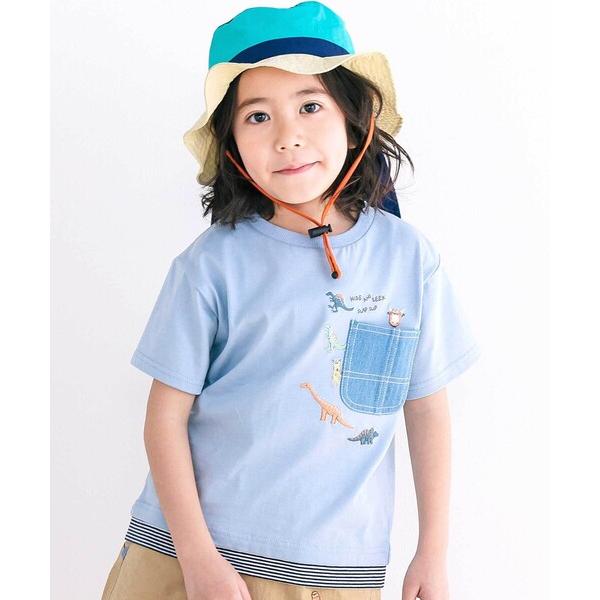 ZOZO問い合わせ番号:107543488ショップ:BEBE ONLINE STORE，ベベ オンラインストアブランド:SLAP SLIP，スラップスリップ商品名:デニムポケット付き電車恐竜刺しゅうレイヤード半袖Tシャツ(80~130cm)...