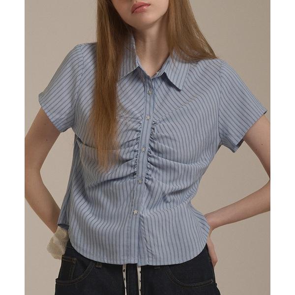 ZOZO問い合わせ番号:107543700ショップ:apres jour mignon，アプレジュールミニョンブランド:hazyl，ヘイジル商品名:gather design short sleeve shirt / ギャザーデザインショー...