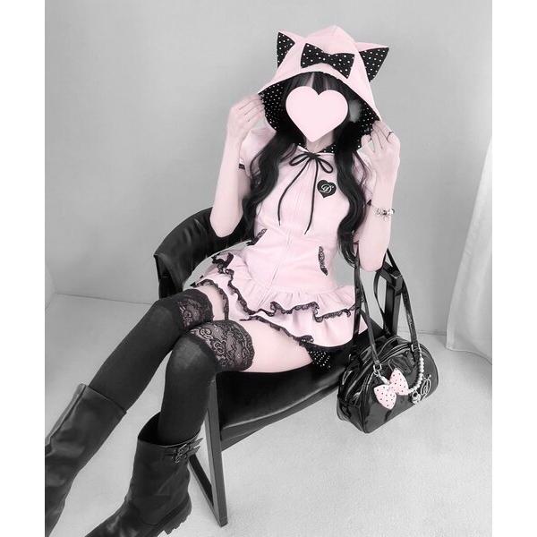 ZOZO問い合わせ番号:107687676ショップ:OLIVE des OLIVE，オリーブ デ オリーブブランド:OLIVE des OLIVE，オリーブデオリーブ商品名:【インフルエンサー企画】miko cat hoodie onepi...