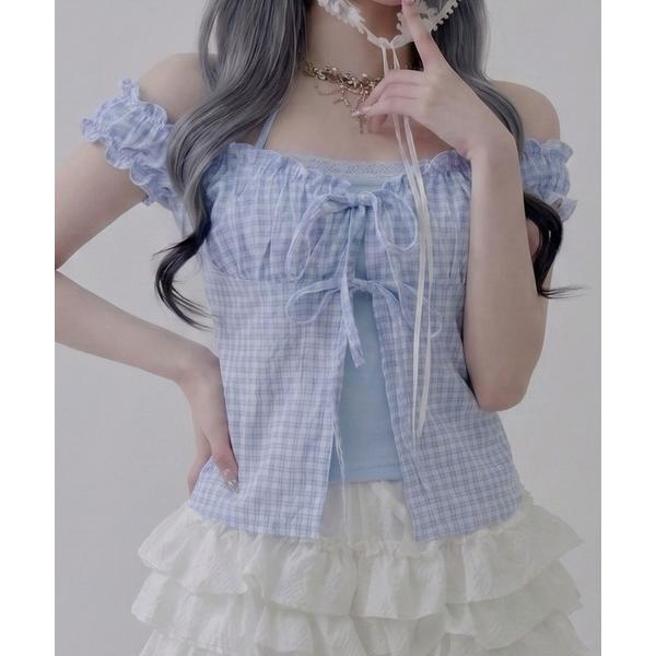 ZOZO問い合わせ番号:107725343ショップ:夢展望（YUMETENBO），ユメテンボウブランド:Diable baiser，ディアブルベーゼ，夢展望，ユメテンボウ商品名:チェック柄 フロントリボン キャミドッキング シャツ / レイ...