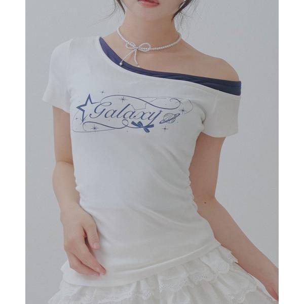 ZOZO問い合わせ番号:107725345ショップ:夢展望（YUMETENBO），ユメテンボウブランド:Diable baiser，ディアブルベーゼ，夢展望，ユメテンボウ商品名:ロゴ オフショルダー Tシャツ / レイヤード風 アシンメトリ...
