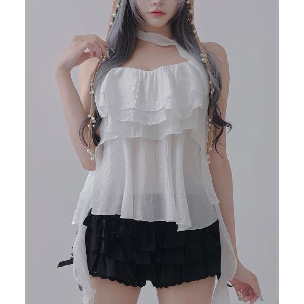 ZOZO問い合わせ番号:107725364ショップ:夢展望（YUMETENBO），ユメテンボウブランド:Diable baiser，ディアブルベーゼ，夢展望，ユメテンボウ商品名:ティアード フリルキャミソール チョーカーリボン付 / シアー...