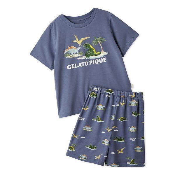 ZOZO問い合わせ番号:107725814ショップ:gelato pique，ジェラート　ピケブランド:gelato pique，ジェラートピケ商品名:【JUNIOR】【接触冷感】スリーピングダイナソーTシャツ＆柄ショートパンツセットカテゴ...