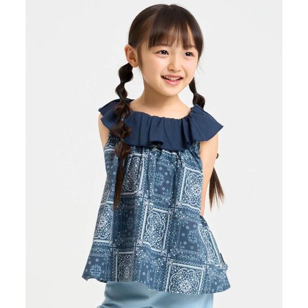 ZOZO問い合わせ番号:107727916ショップ:COMME CA ISM，コムサイズムブランド:COMME CA ISM，コムサイズム商品名:バンダナ柄プリント 衿フリル ノースリーブブラウスカテゴリ:ワンピース/ドレス>ワンピー...